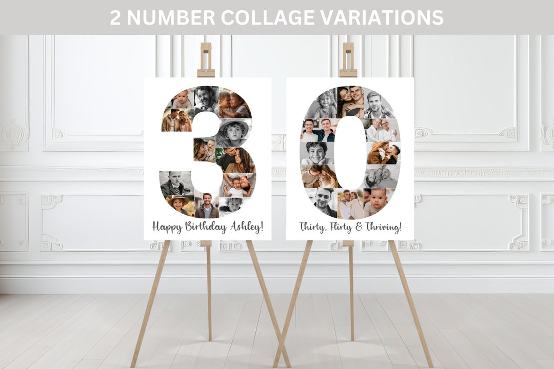 30th Birthday Number Collage TEMPLATE Set, Photo Collage Poster for ...