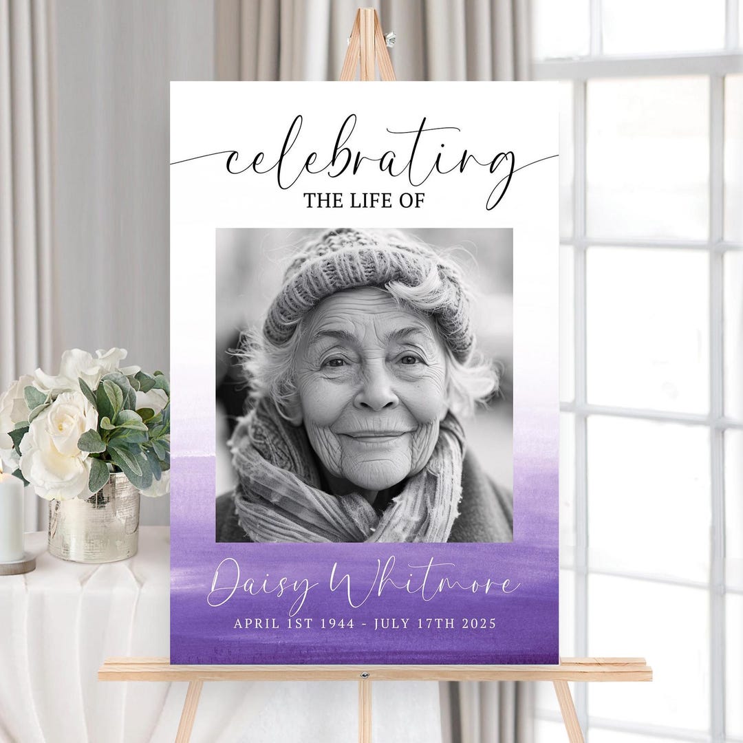 Purple Funeral Poster TEMPLATE, Celebration of Life Welcome Sign Poster ...