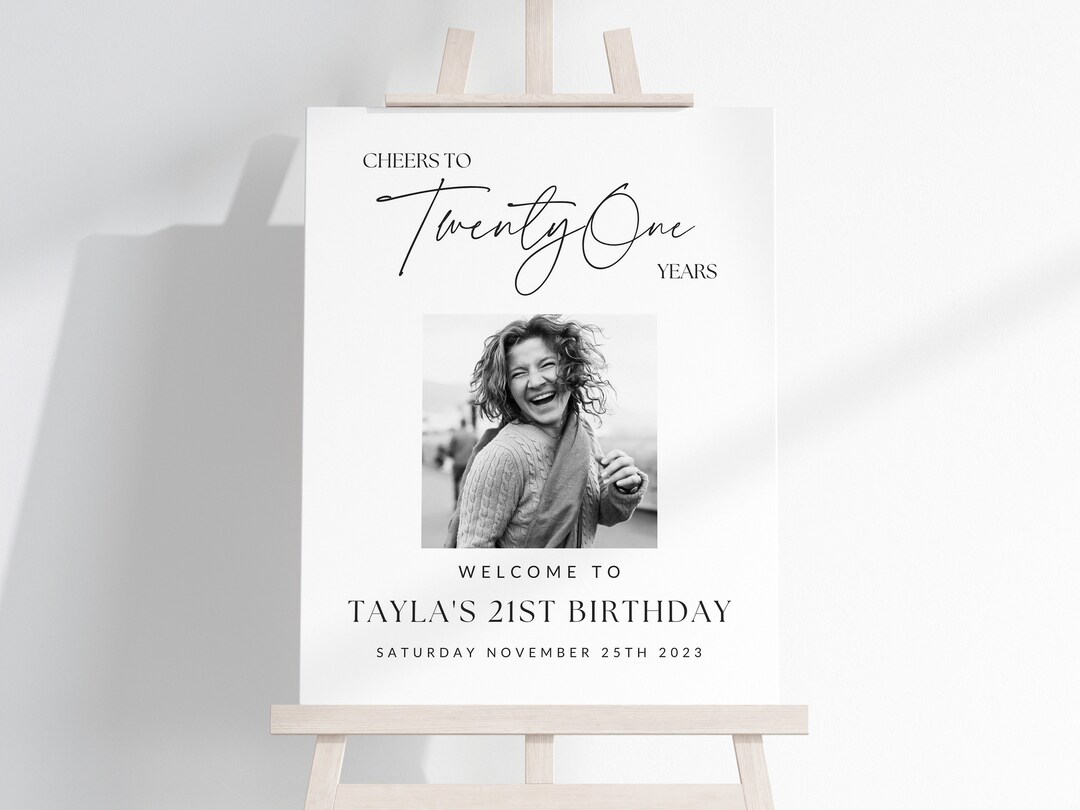 21st Birthday Photo Sign TEMPLATE, Cheers to 21 Years, Customizable ...
