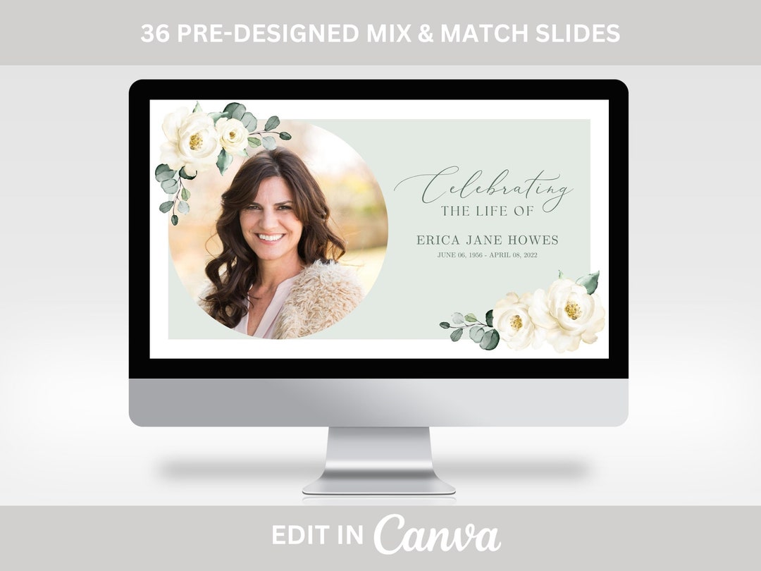 Funeral Photo Slideshow Template, Memorial Video for Woman, White Rose ...