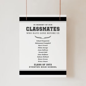 Class Reunion Memorial Sign TEMPLATE to Honor Deceased Classmates ...