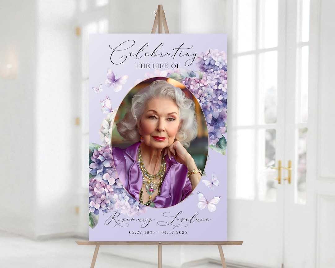 Purple Floral Funeral Poster TEMPLATE With Butterflies, Celebration of ...