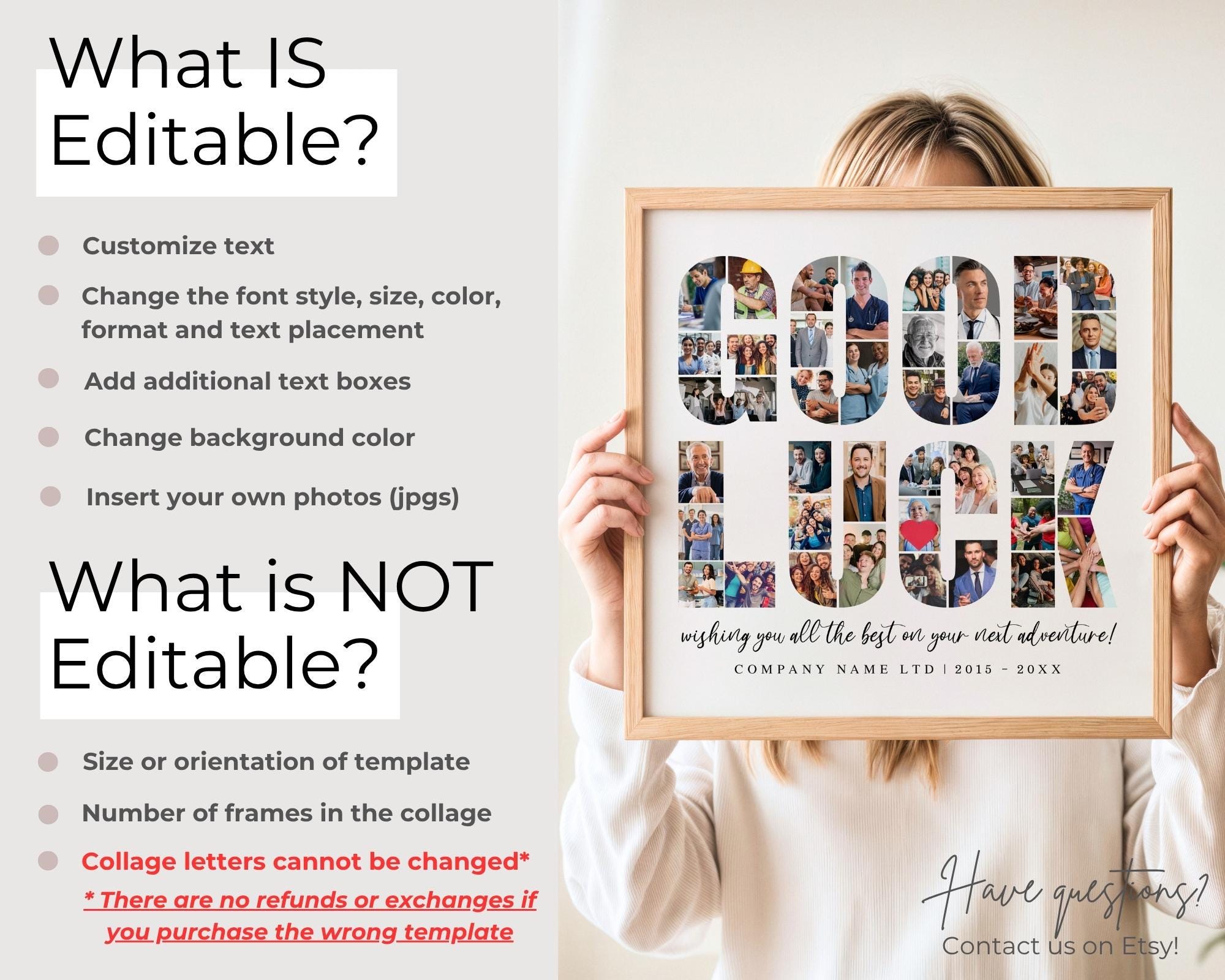Good Luck Photo Collage TEMPLATE, Personalized Goodbye Going Away Gift ...