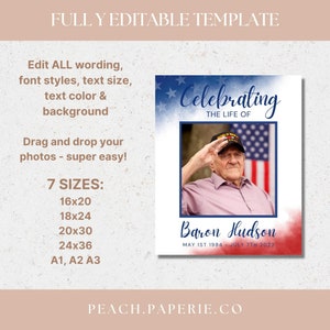 Veteran Memorial Sign TEMPLATE Bundle, Patriotic Funeral Photo Collage ...