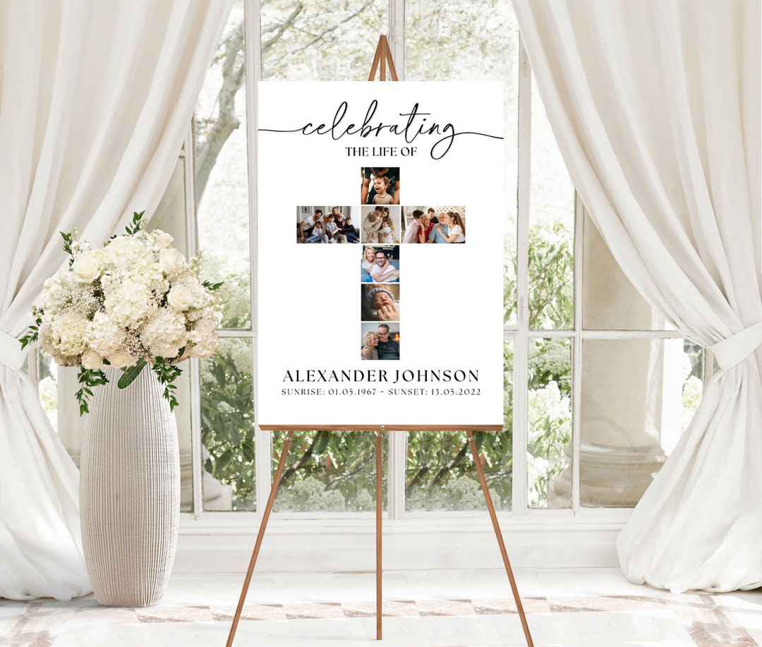 Celebration of Life Welcome Poster TEMPLATE, Christian Cross, Funeral ...