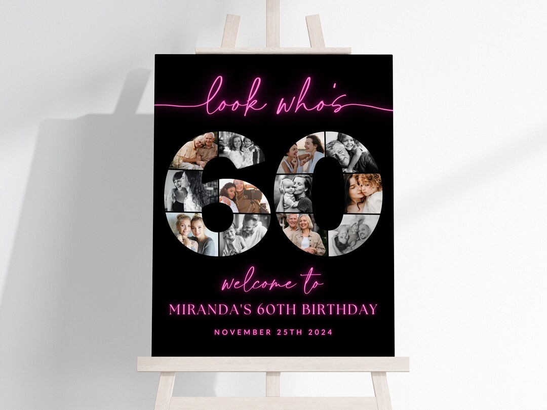 Neon Pink and Black 60th Birthday Photo Collage TEMPLATE, Look Who's 60 ...