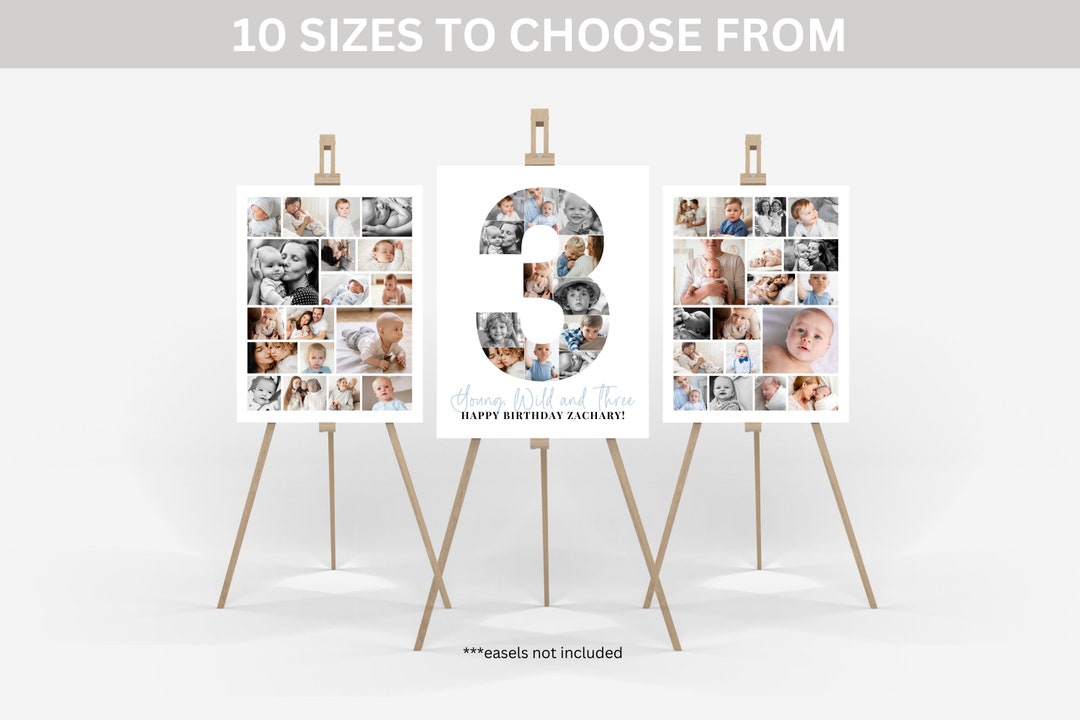 3rd Birthday Number Photo Collage TEMPLATE Set for Boy or Girl ...