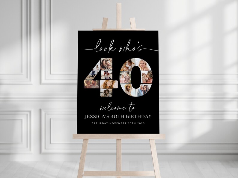 Black 40th Birthday Photo Collage TEMPLATE, Look Who's 40, Customizable ...