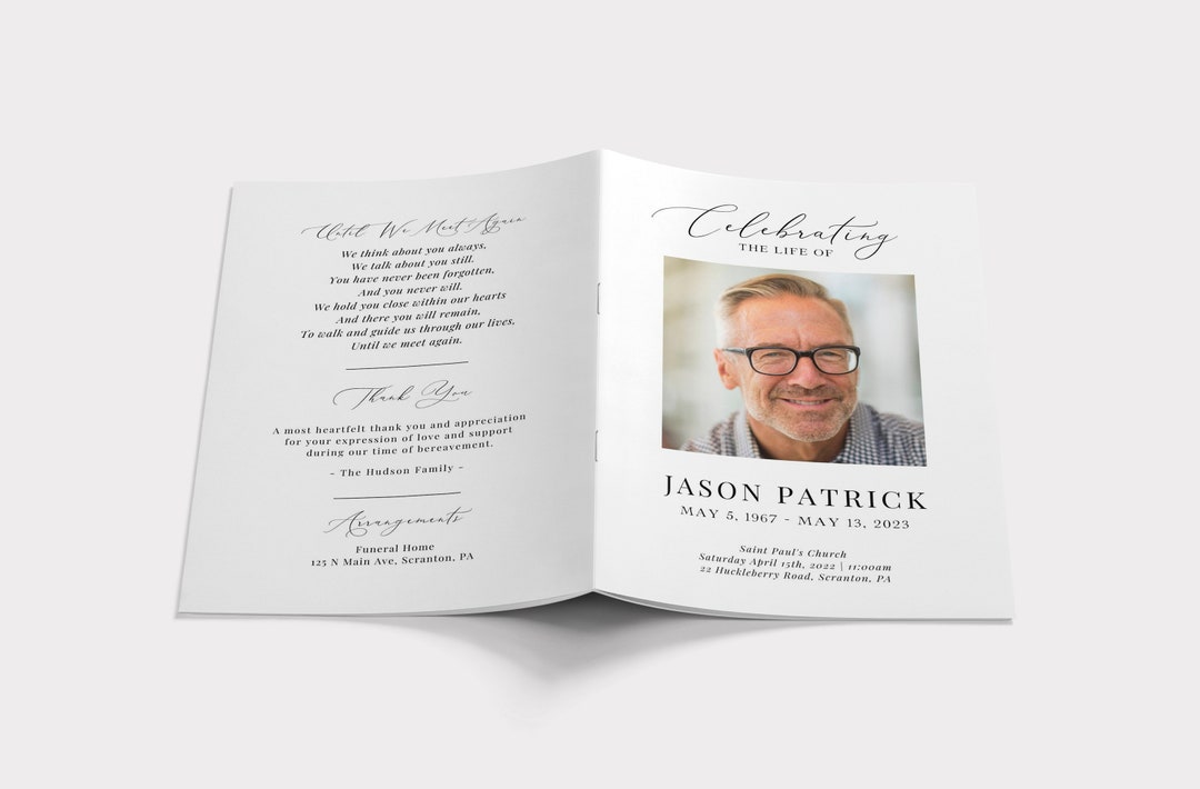 8 Page Bifold Funeral Program TEMPLATE, Minimalist Celebration of Life ...
