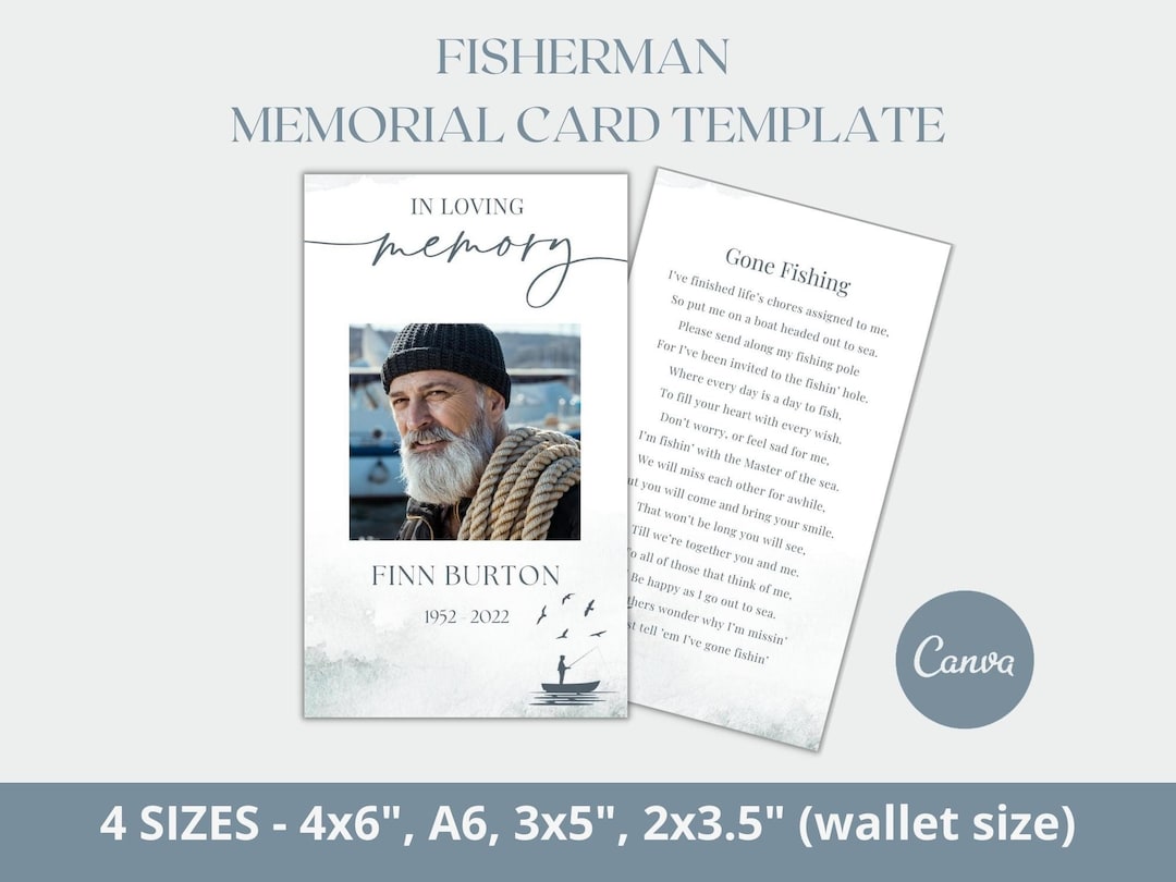 Fisherman Memorial Card Template for Men Gone Fishing Poem - Etsy