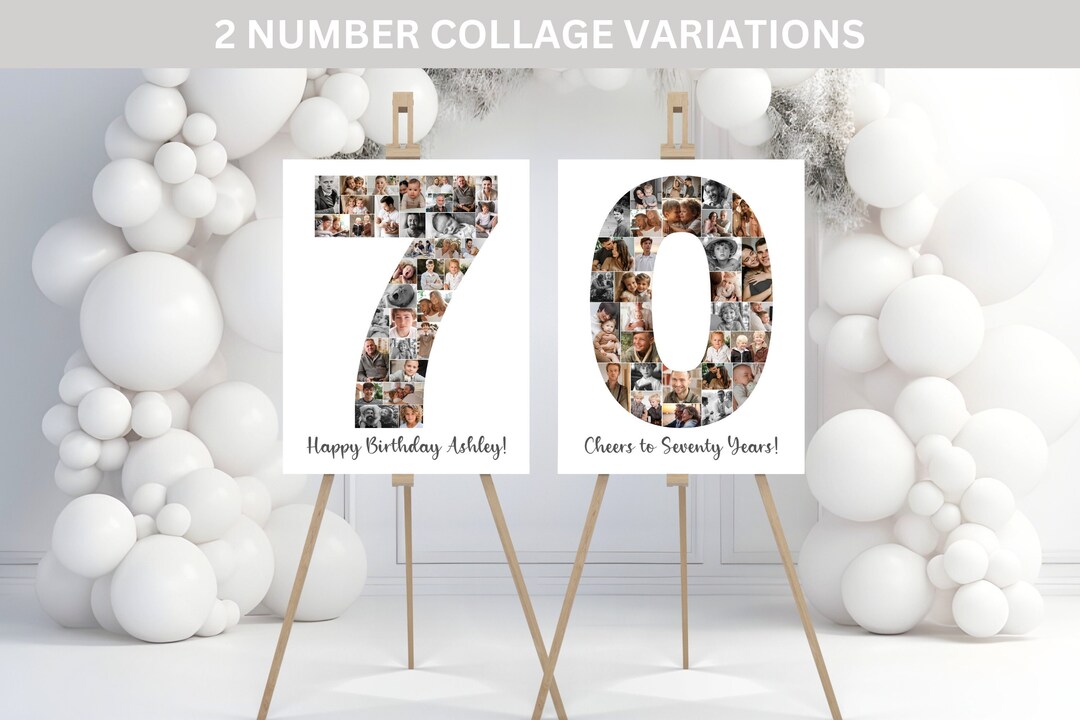 70th Birthday Collage TEMPLATE Set, Number 70 Collage Poster, Cheer to ...