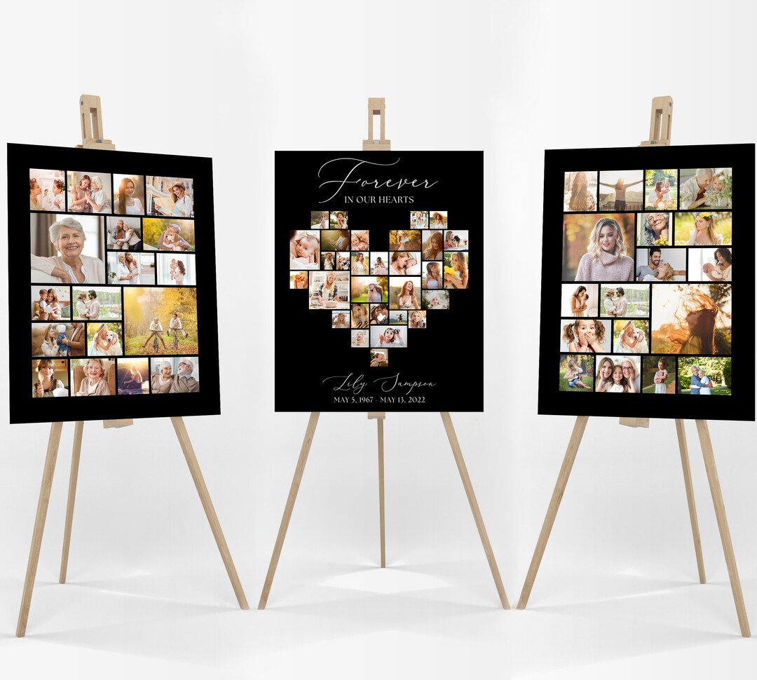 SET Funeral Heart Collage Templates, Minimalist Funeral Photo Collage ...