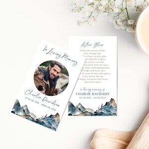 Mountains Memorial Card Template, After Glow Poem Prayer Card, Double ...