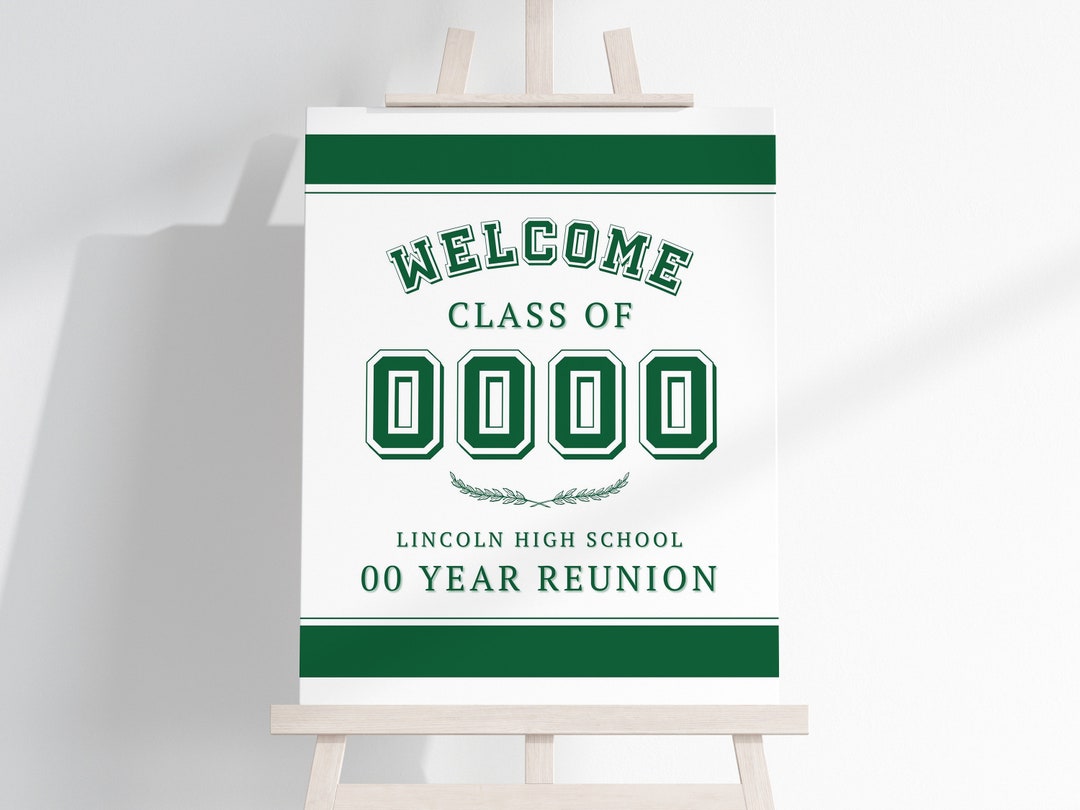 Class Reunion Welcome Poster TEMPLATE, Green and White, School Reunion ...