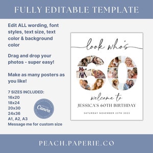 60th Birthday Photo Collage TEMPLATE, Look Who's 60, Customizable ...