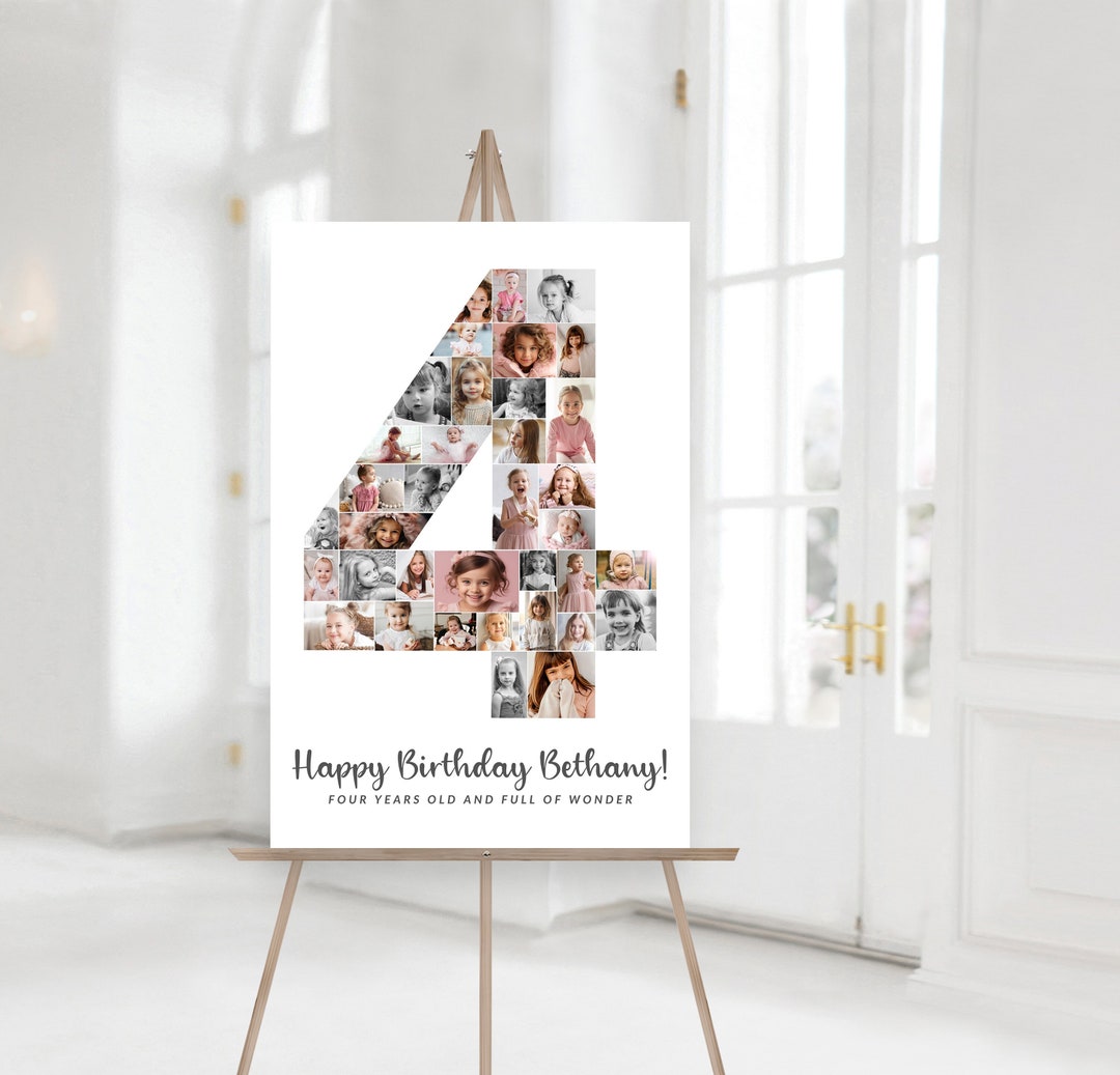 Number 4 Birthday Photo Collage TEMPLATE, Personalized 4th Birthday ...
