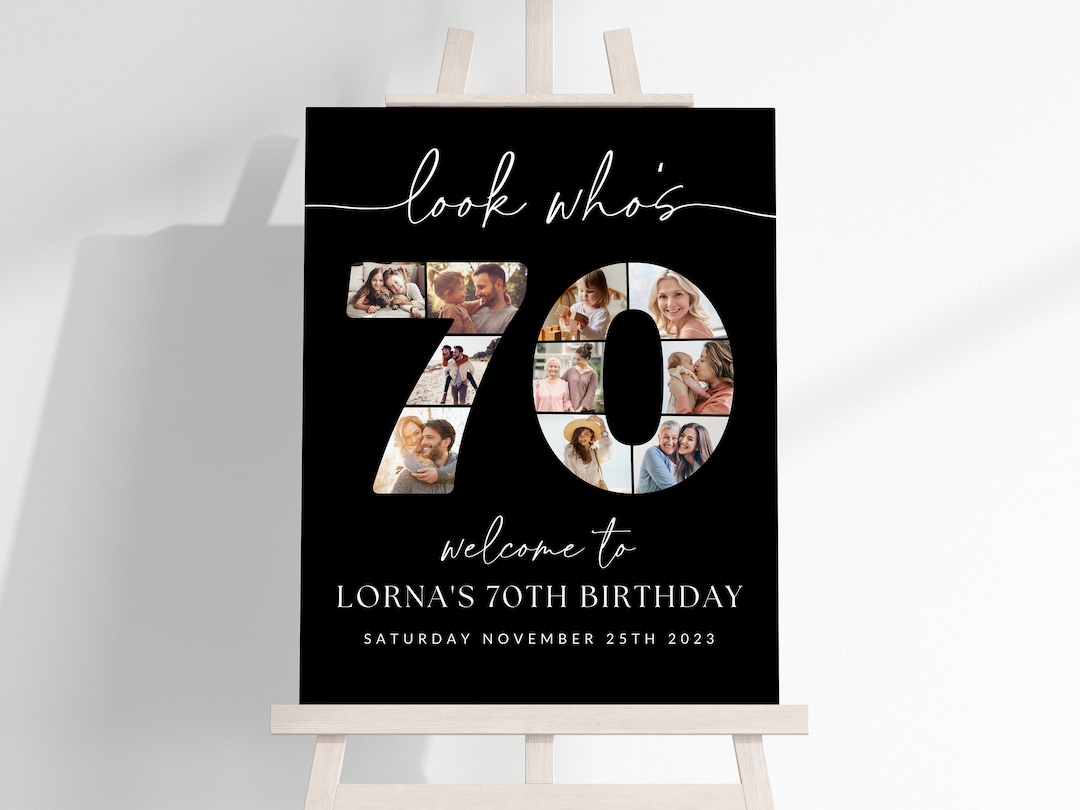 Black 70th Birthday Photo Collage TEMPLATE, Look Who's 70, Customizable ...