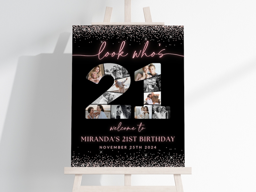 Rose Gold Confetti 21st Birthday Photo Collage TEMPLATE, Look Who's 21 ...