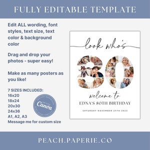 80th Birthday Photo Collage TEMPLATE, Look Who's 80, Customizable Photo ...