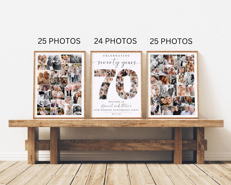70th Anniversary Party Welcome Sign TEMPLATE Set, Photo Collage Board ...