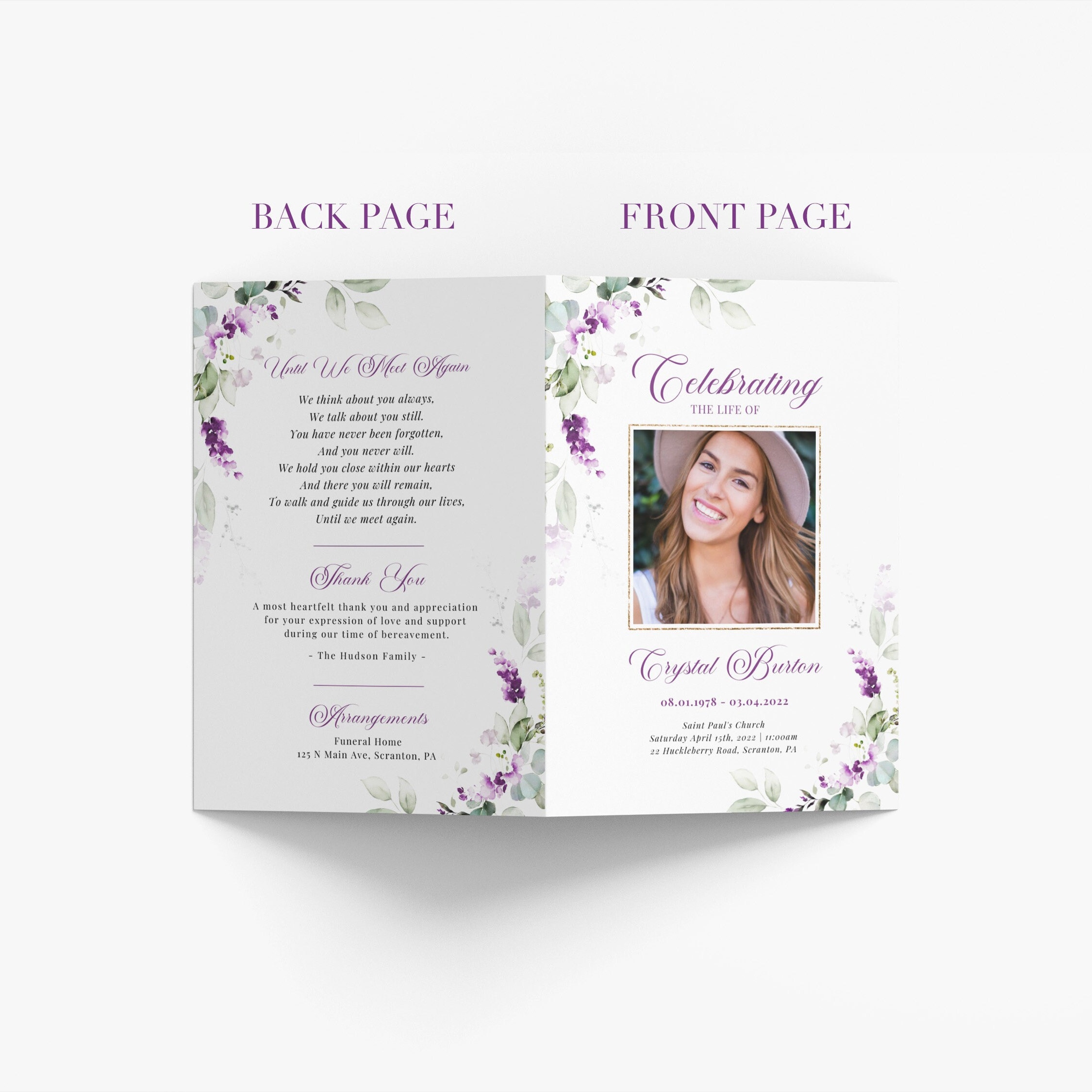 8 Page Bifold Funeral Program TEMPLATE Lilac Celebration of - Etsy ...