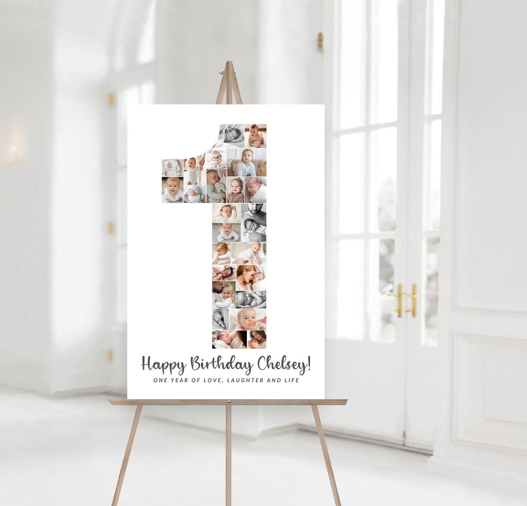 Number 1 Birthday Collage TEMPLATE for One Year Old, Personalized First ...