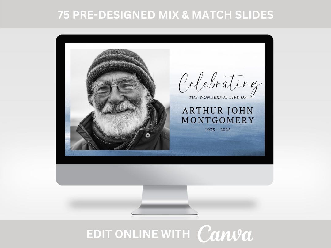 Funeral Photo Slideshow Template for Male, Memorial Video, Blue ...