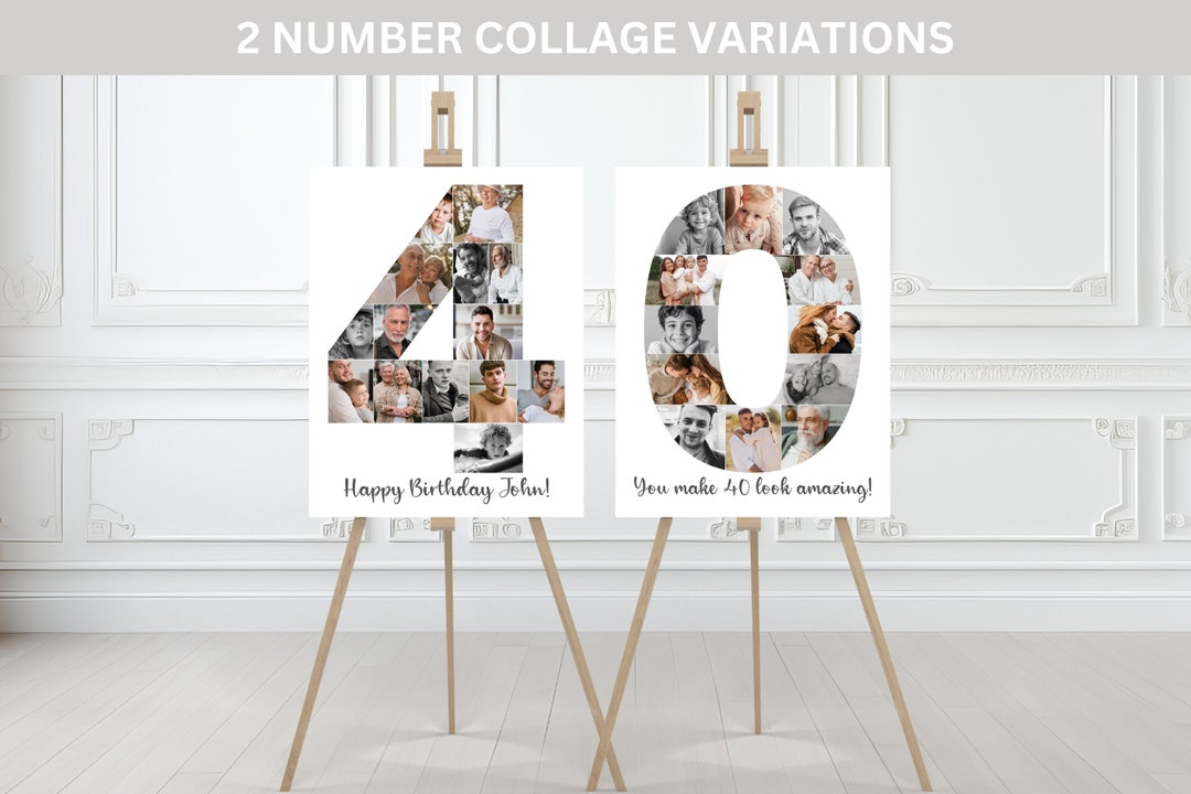 40th Birthday Number Collage TEMPLATE Set, Photo Collage Poster for ...