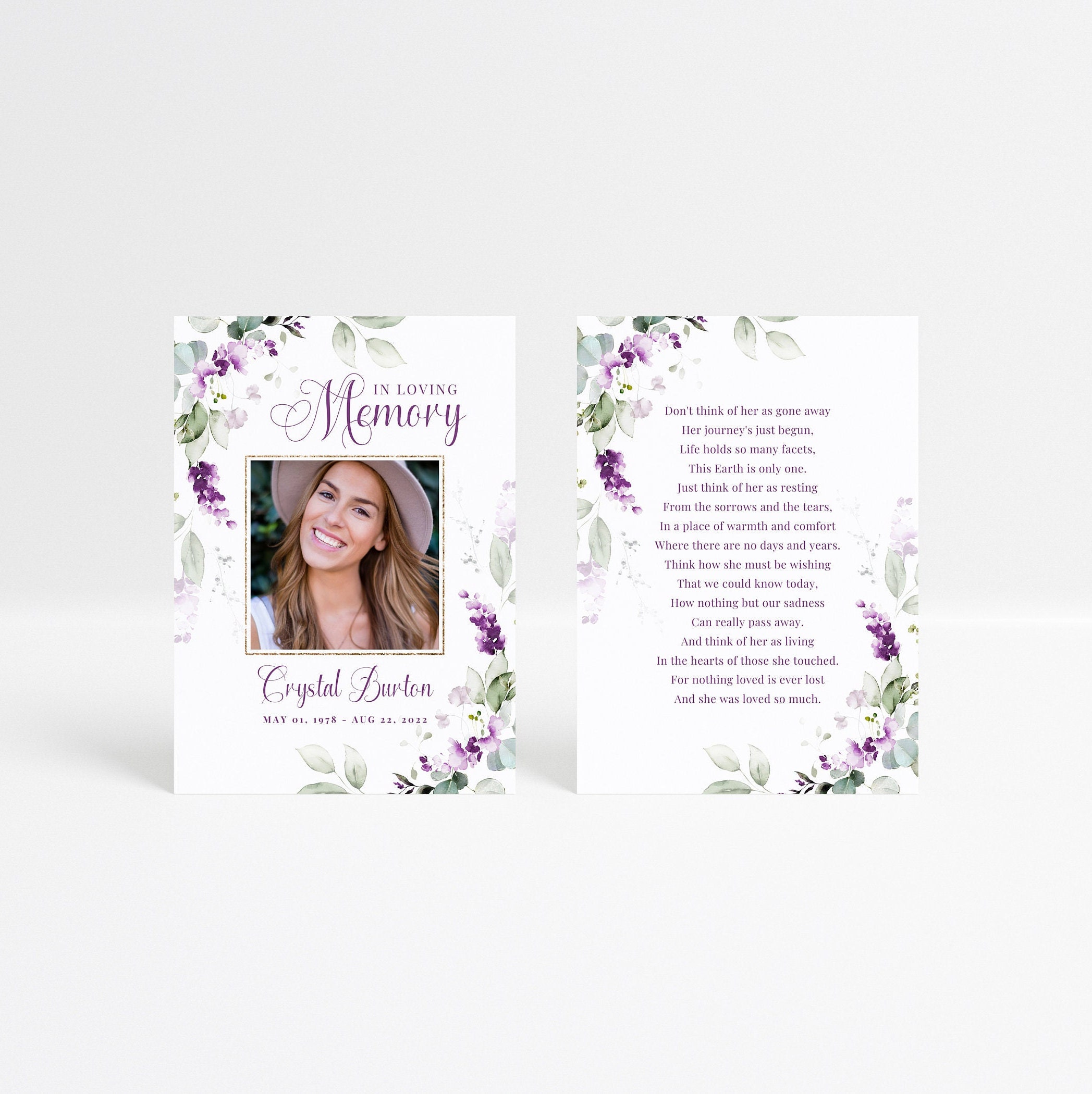 Lavender Memorial Card TEMPLATE in Loving Memory Purple - Etsy