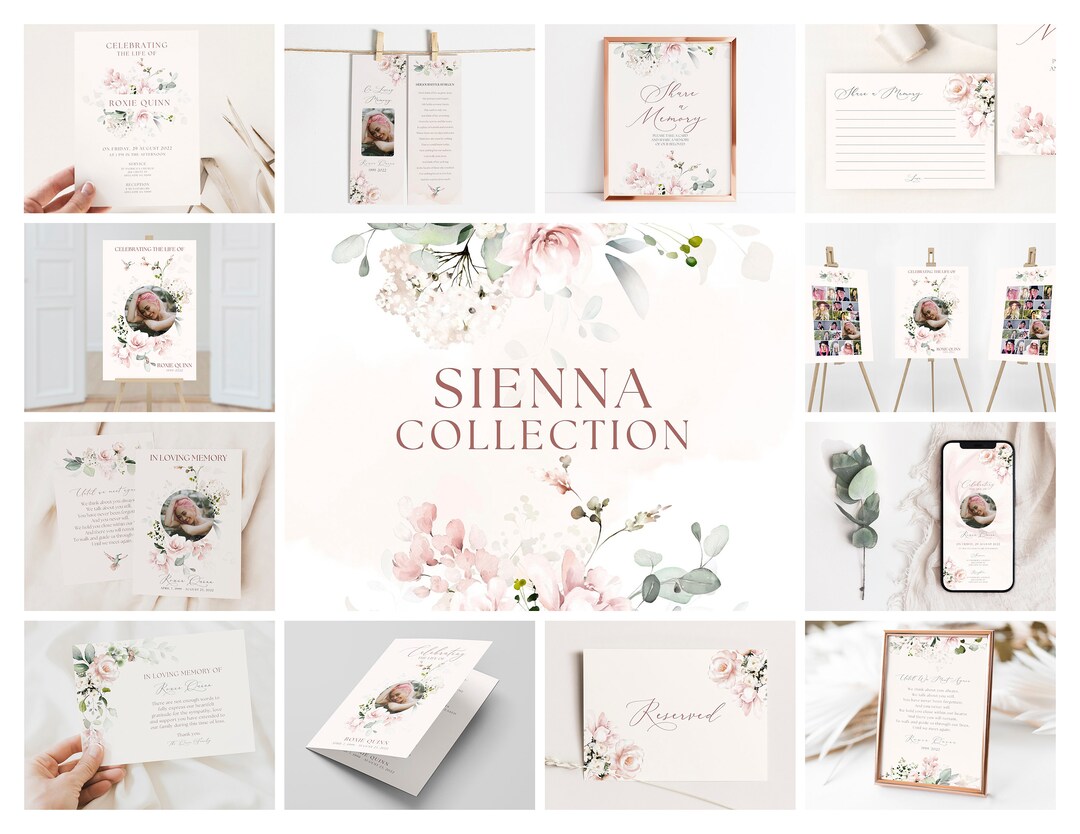 Pink Rose Funeral Template Collection, Funeral Stationery Set, Memorial ...