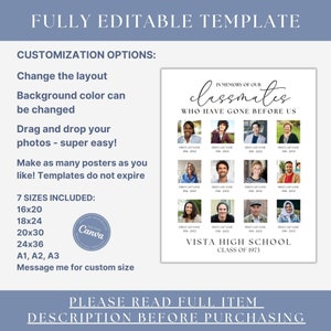 Customizable Class Reunion Memorial Poster Template to Honor Deceased ...