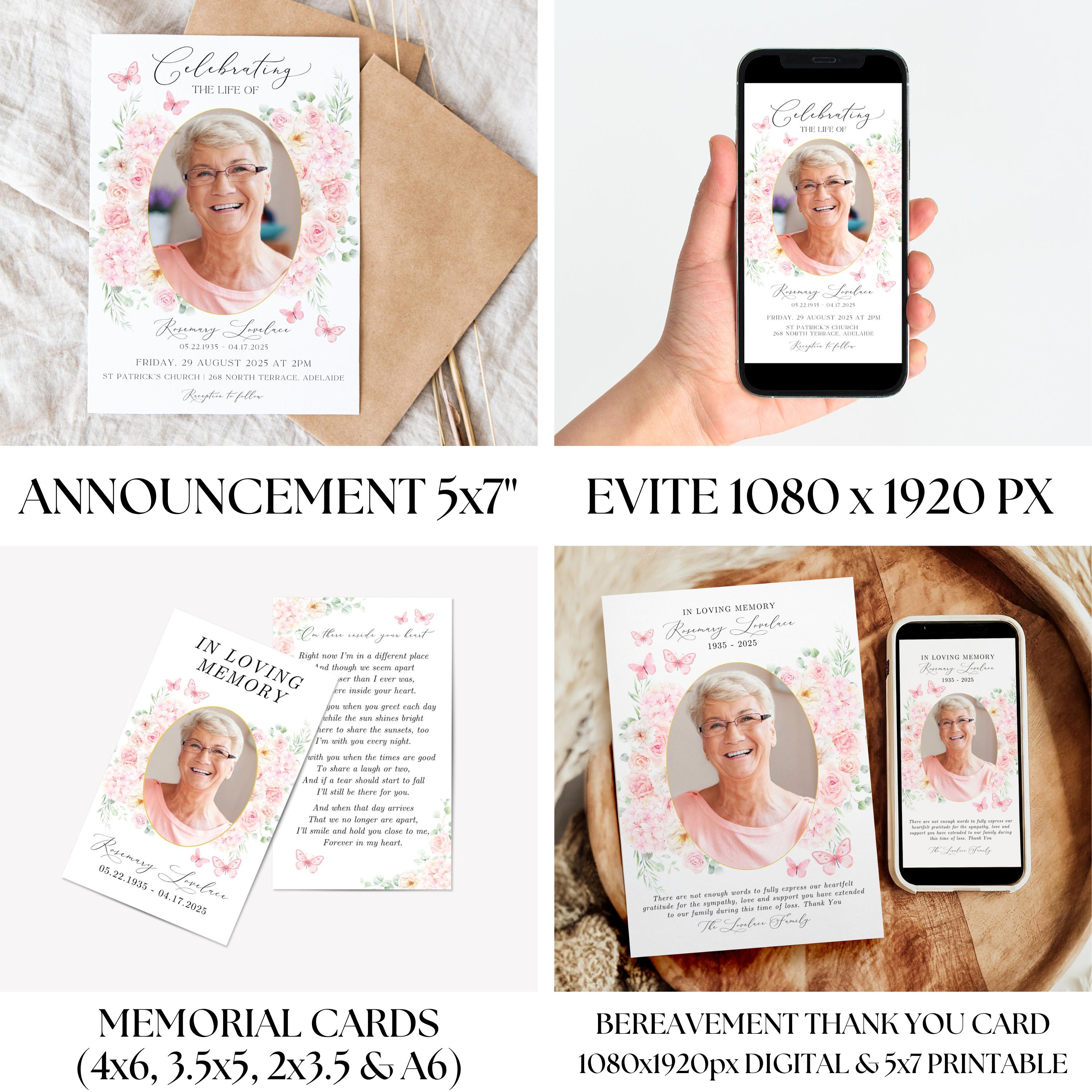 Pink Floral Funeral TEMPLATE Bundle, Memorial Stationery Set ...