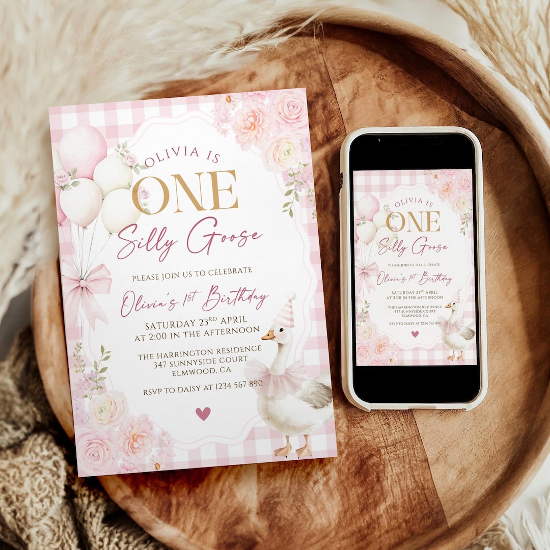 One Silly Goose 1st Birthday Invitation, First Birthday Party Digital ...