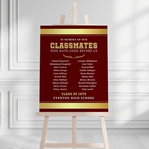 Class Reunion Memorial Sign Poster TEMPLATE to Honor Deceased ...