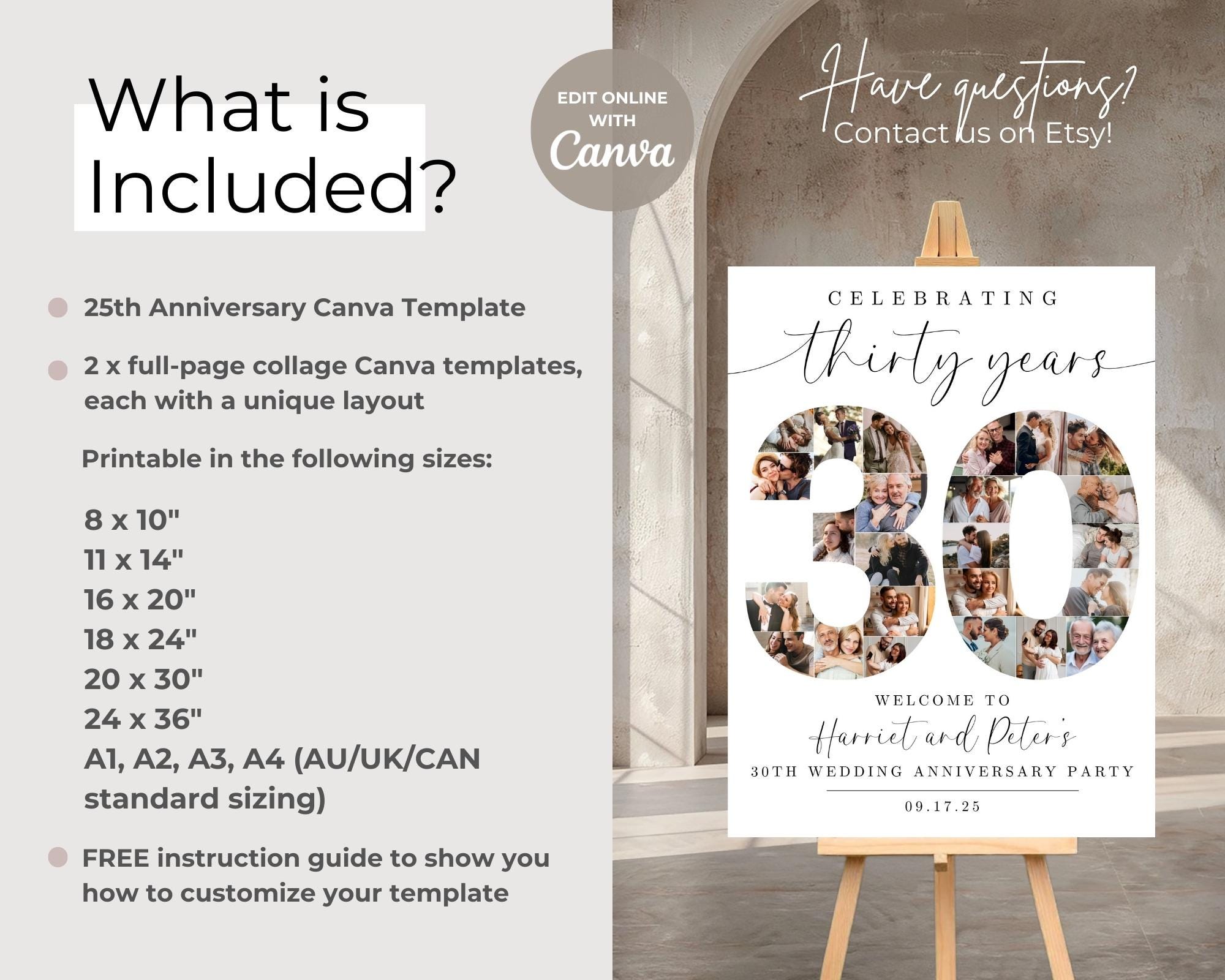30th Anniversary Party Welcome Sign TEMPLATE Set, Photo Collage Board ...