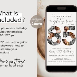 85th Birthday Digital Party Invitation TEMPLATE With Photo Collage ...