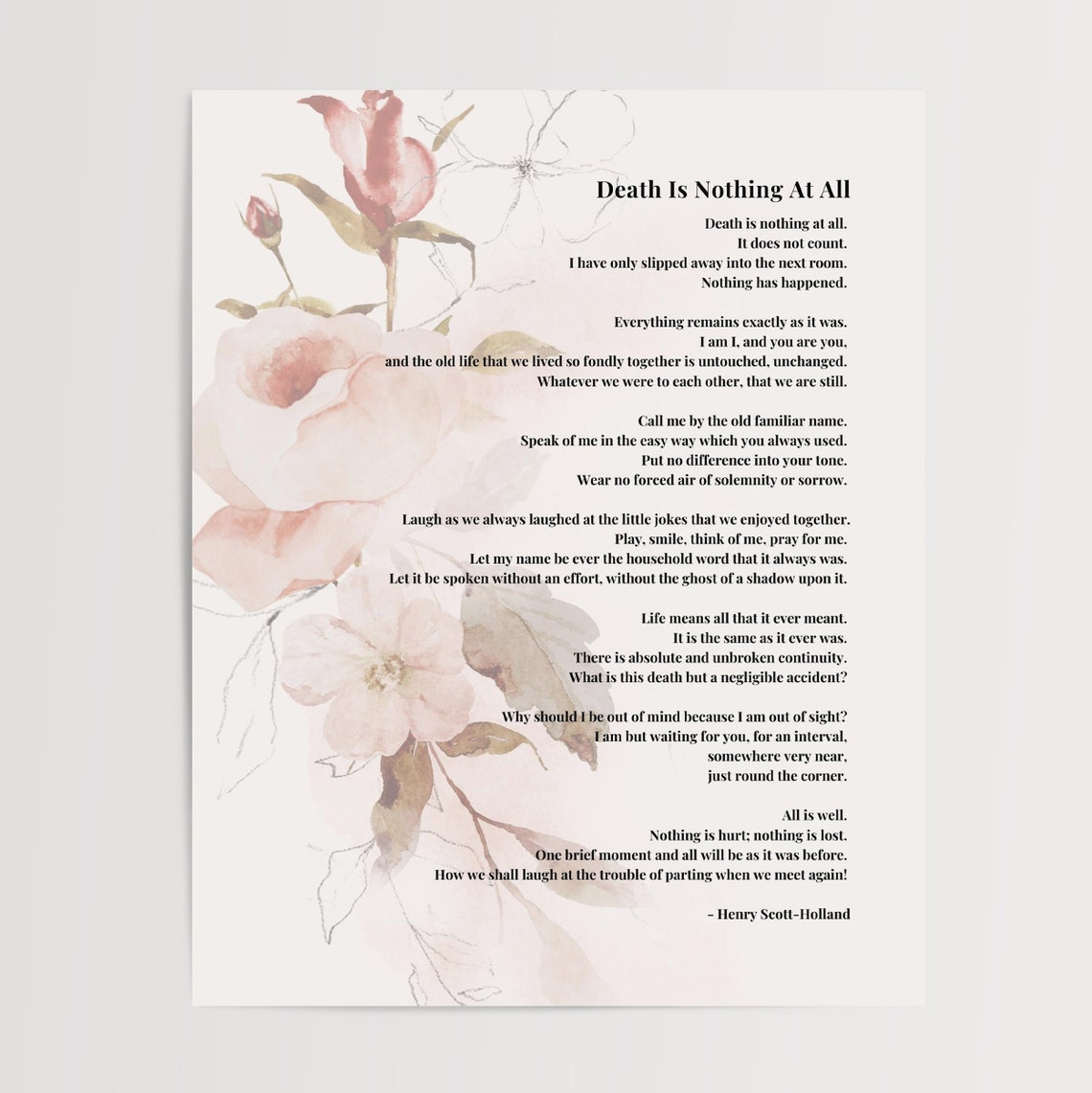 Death is Nothing at All Poem Printable Funeral Poem Ready to - Etsy