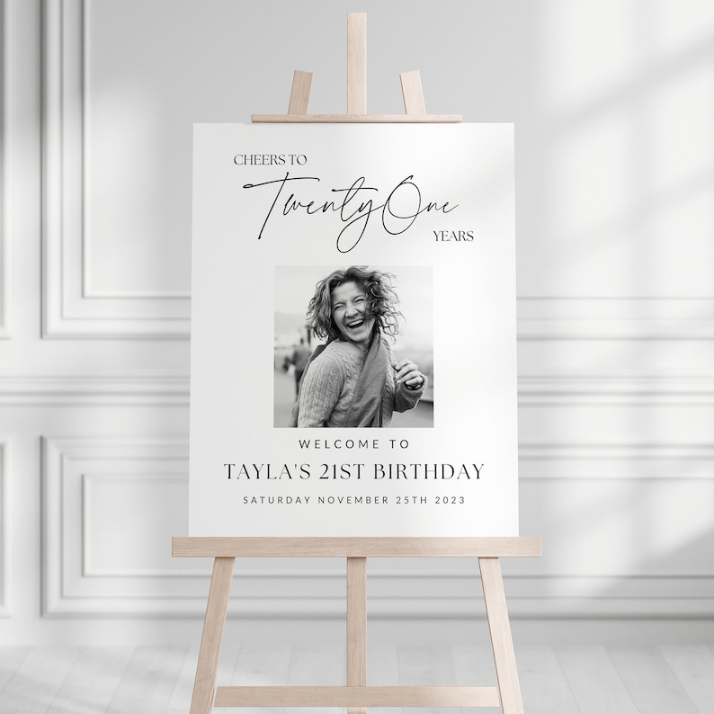 21st Birthday Photo Sign TEMPLATE, Cheers to 21 Years, Customizable ...