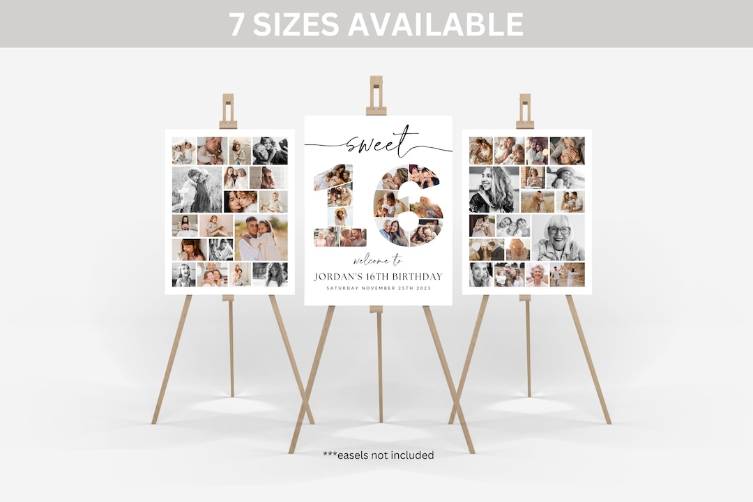 Sweet 16 Collage Poster TEMPLATE Bundle, Sweet 16 Birthday Party ...
