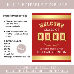 Class Reunion Welcome Poster TEMPLATE, Red and Gold, School Reunion ...