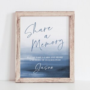Blue Share a Memory Sign and Card TEMPLATE, Masculine Memorial Sign ...