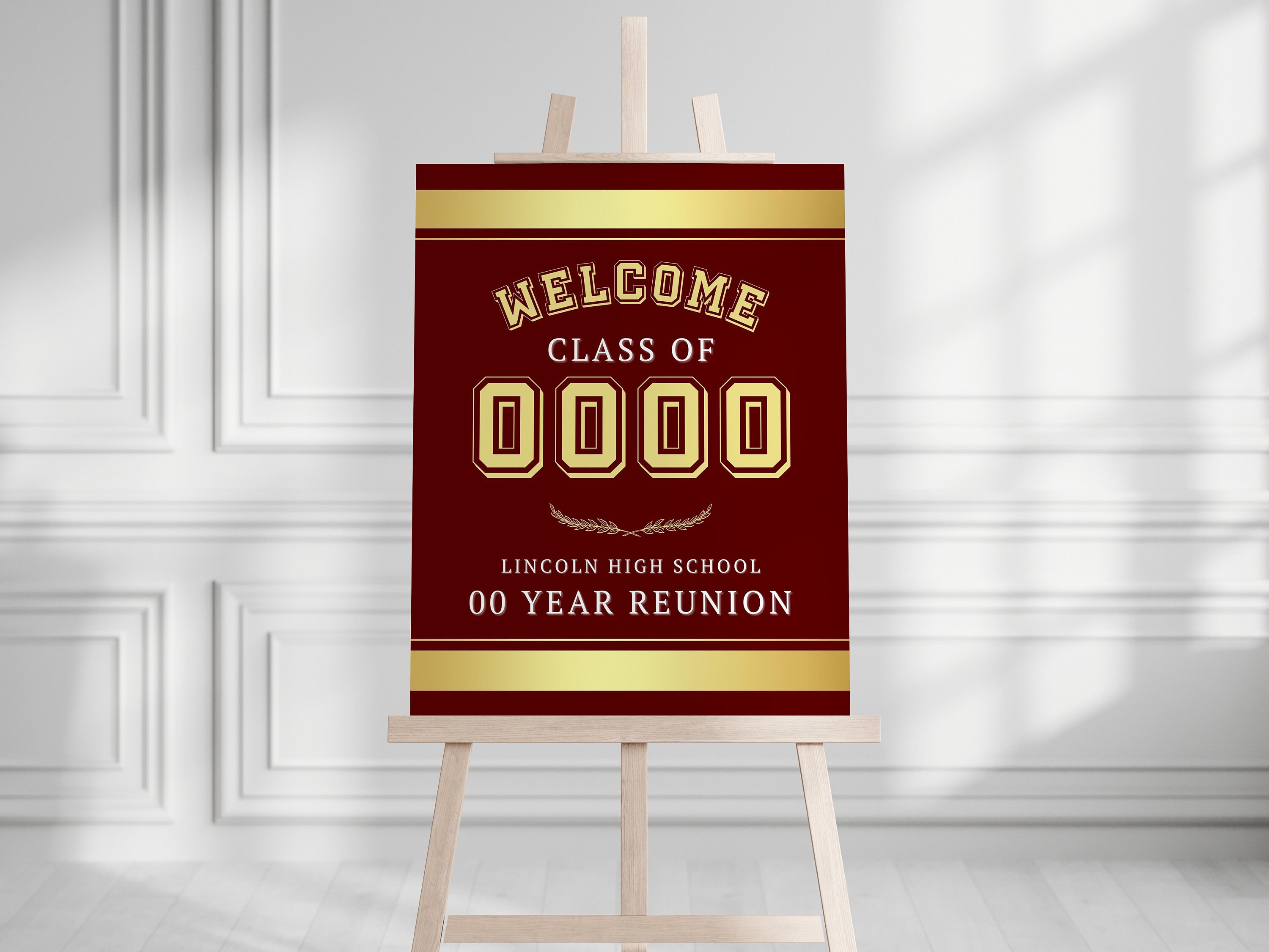 Class Reunion Welcome Poster TEMPLATE, Maroon Burgundy and Gold, School ...