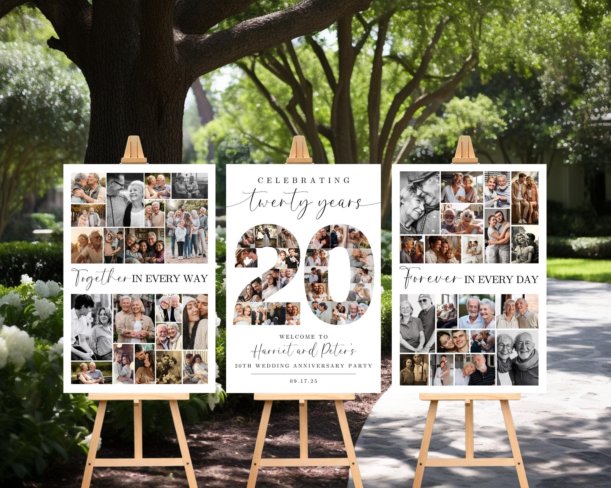 20th Anniversary Party Welcome Sign TEMPLATE Set, Photo Collage Board ...