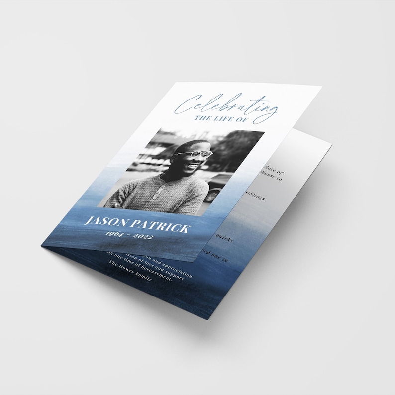 Blue Celebration of Life Funeral Program TEMPLATE for Male, Blue ...