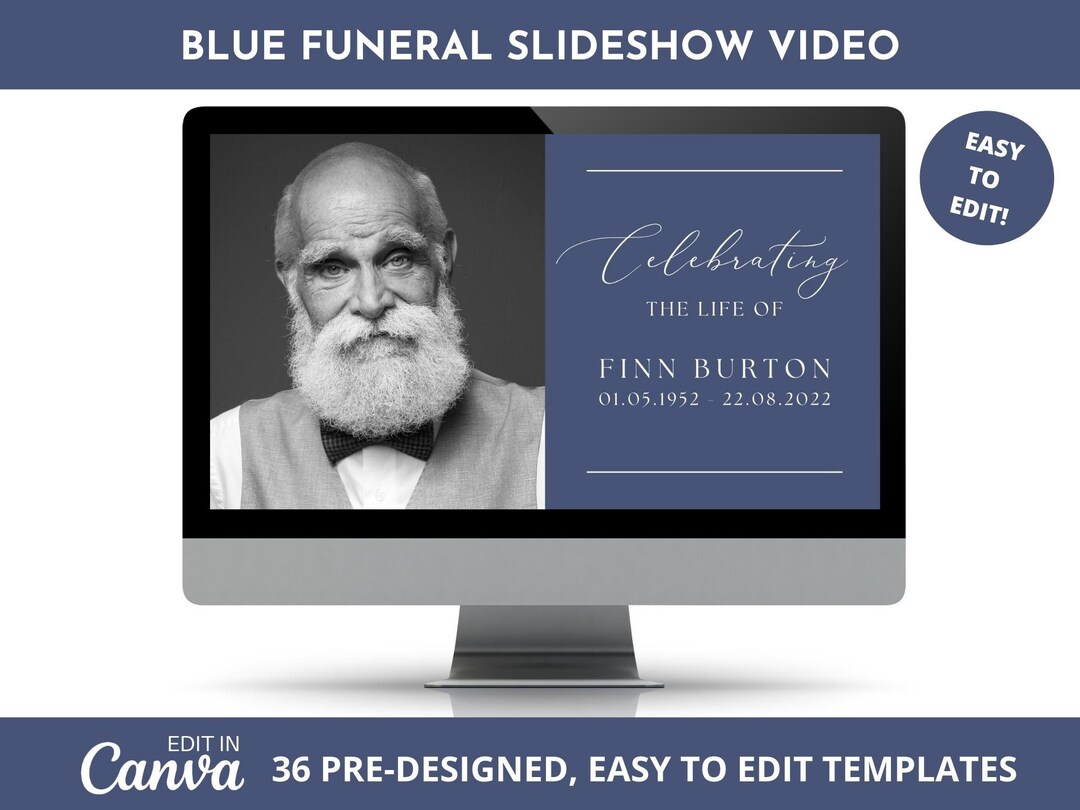 Blue Funeral Photo Slideshow Template for Male Memorial - Etsy