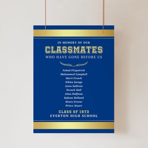Class Reunion Memorial Poster TEMPLATE to Honor Deceased Classmate ...