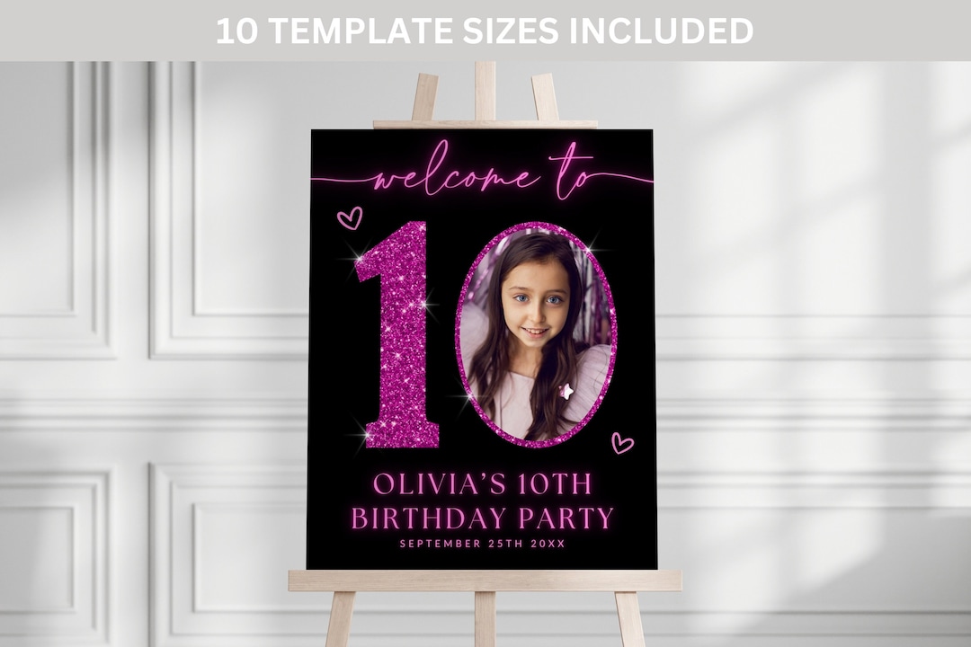 Welcome to 10 Poster TEMPLATE Black and Pink, 10th Birthday Party ...