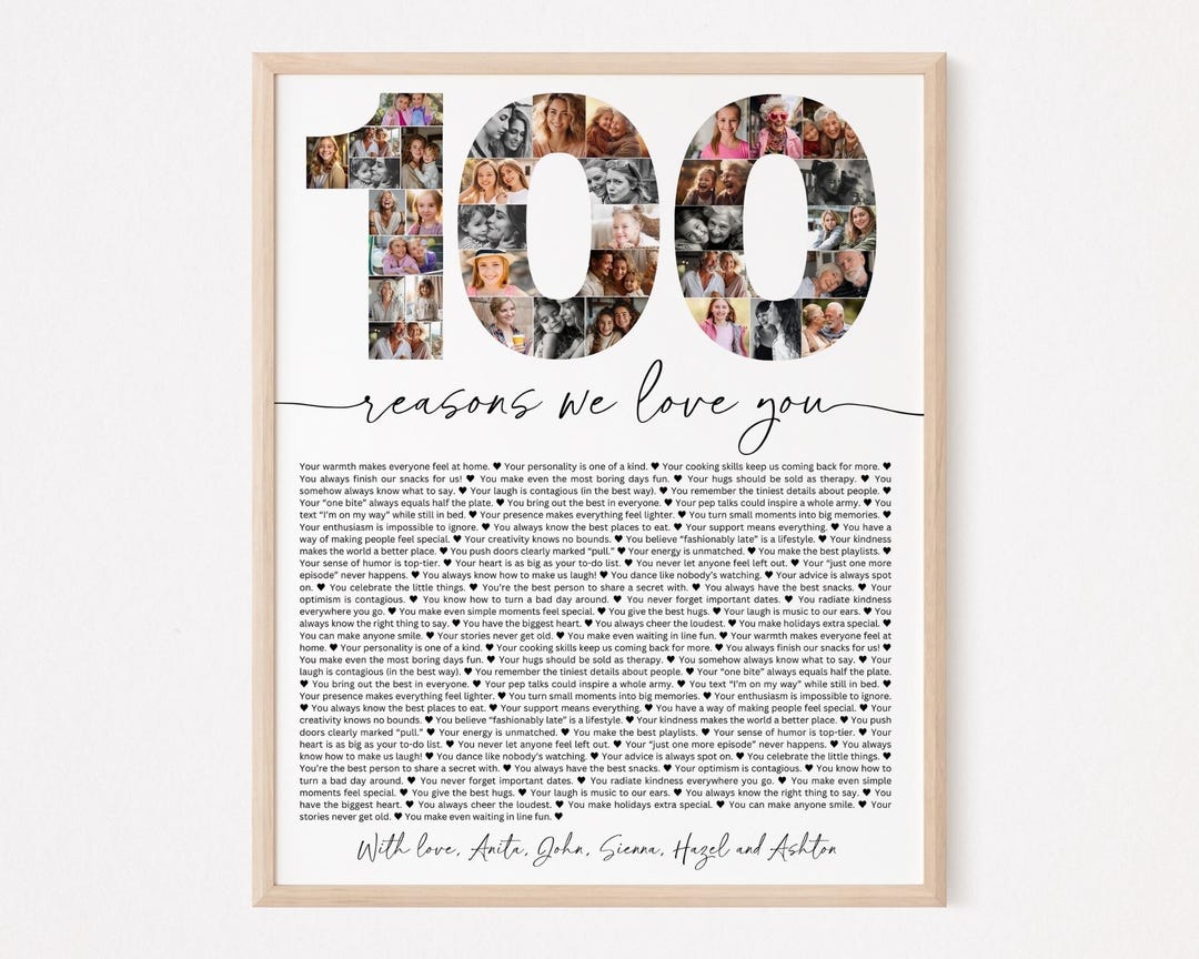 100 Reasons We Love You Photo Collage TEMPLATE, Personalized Birthday ...