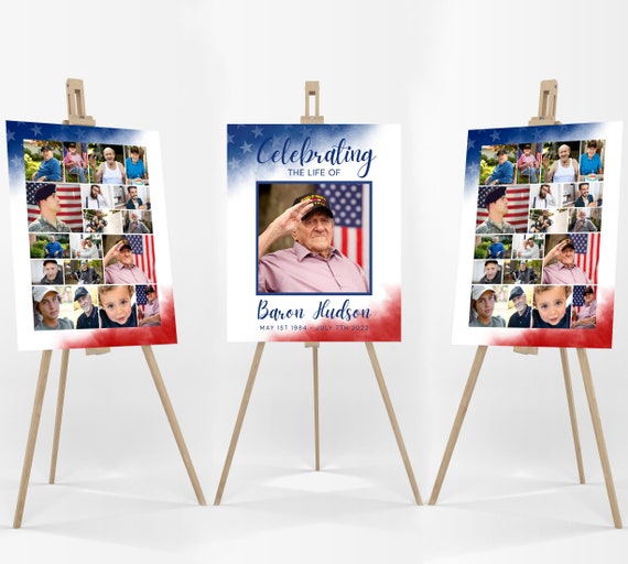Veteran Memorial Sign TEMPLATE Bundle Patriotic Funeral Photo - Etsy