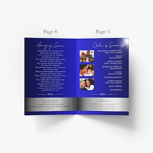 Blue and Silver Funeral Program TEMPLATE, 8 Page Bifold, Celebration of ...